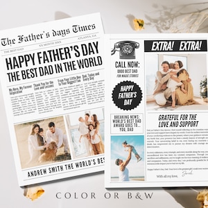Fathers Day Newspaper, Printable for Dad, Personalized Gifts for Dad ...
