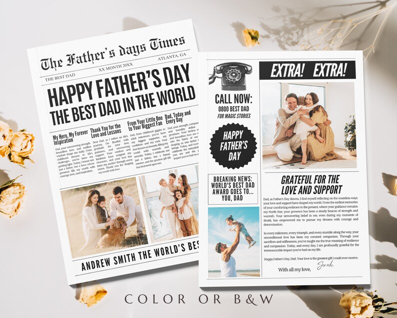 Fathers Day Newspaper, Printable for Dad, Personalized Gifts for Dad ...