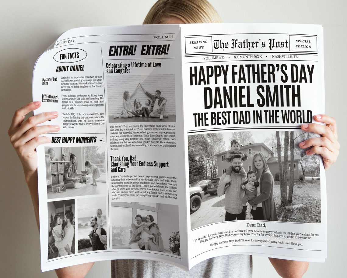Fathers Day Newspaper, Personalized Gifts for Dad, Gift From Daughter ...