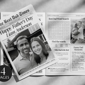 Fathers Day Newspaper Template, Personalized Gifts for Dad, Gift From ...