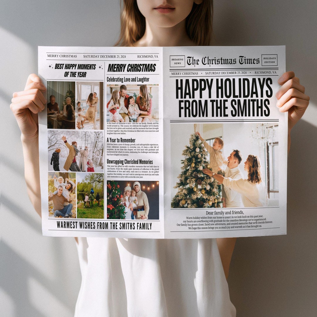 Christmas Newspaper Template, Newspaper Christmas Card, Holiday Card ...