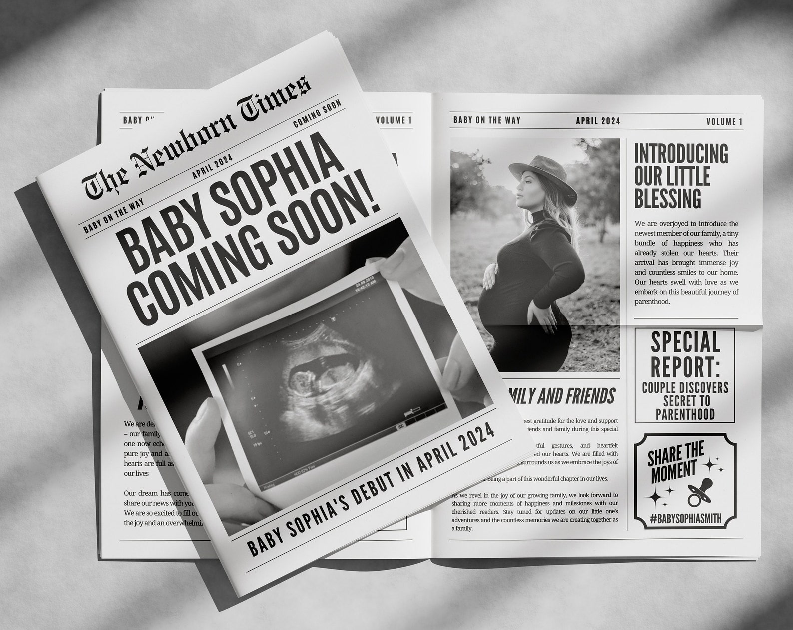 Large Newspaper Baby Announcement, Newspaper Baby Shower, Newspaper ...