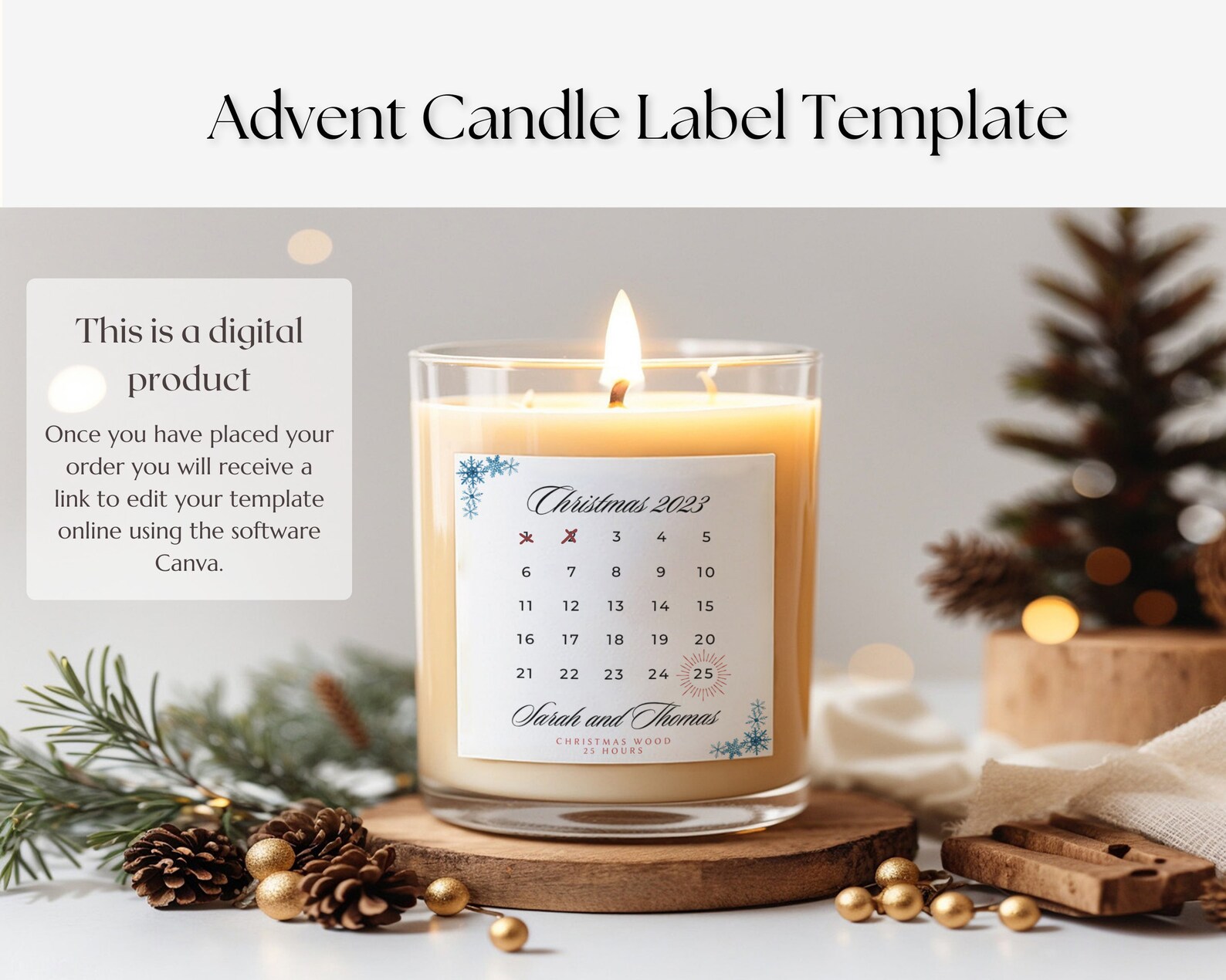 Advent Candle Label Template, Printable Christmas Countdown, Candle ...