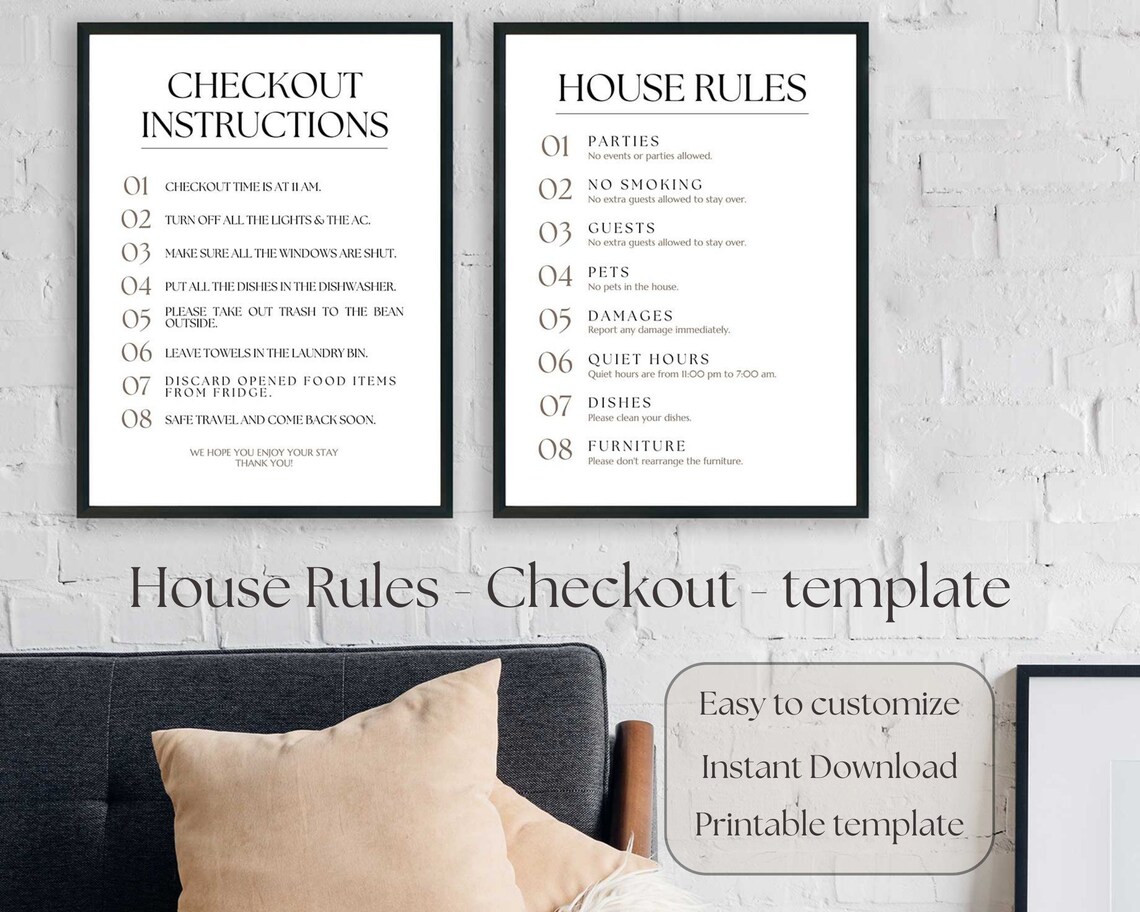 Airbnb House Rules Check Out Sign, Airbnb Check Out Instructions ...