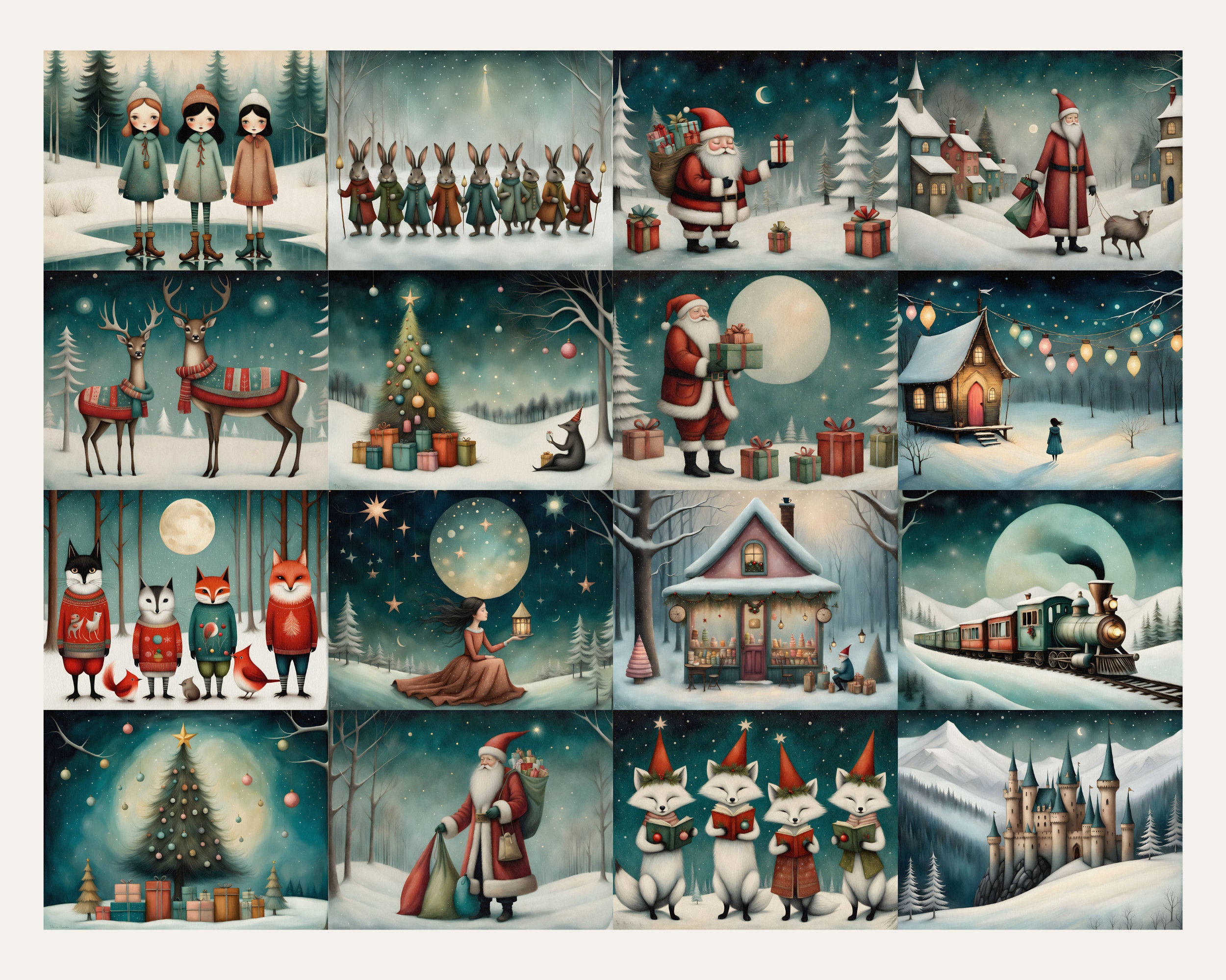 Whimsical Christmas Digital Paper, Christmas Digital Paper, Whimsical ...