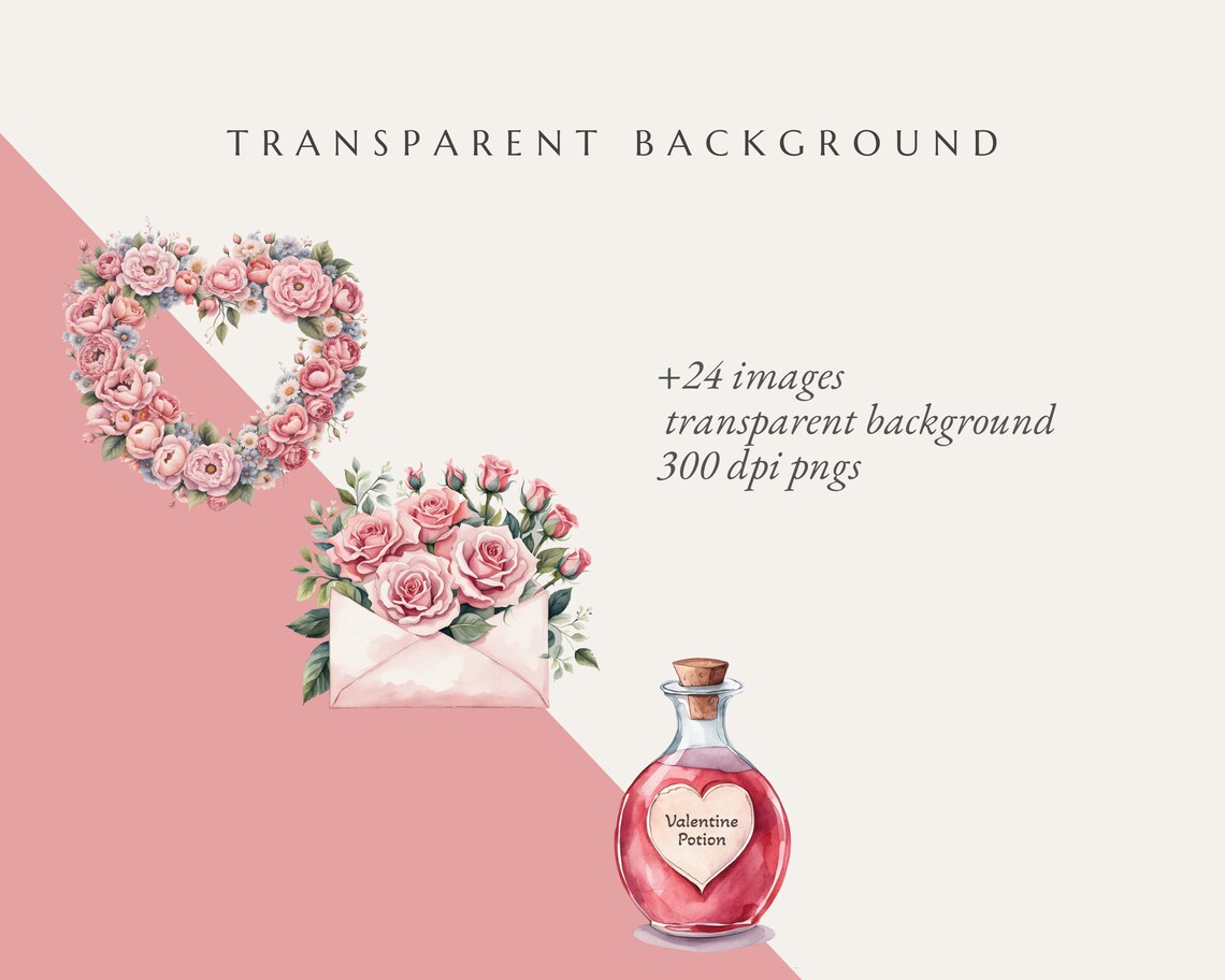 Boho Valentine Clipart Valentines Day Clipart Pink - Etsy