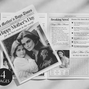Mothers Day Newspaper Template, Printable Moms Gift, Personalized ...