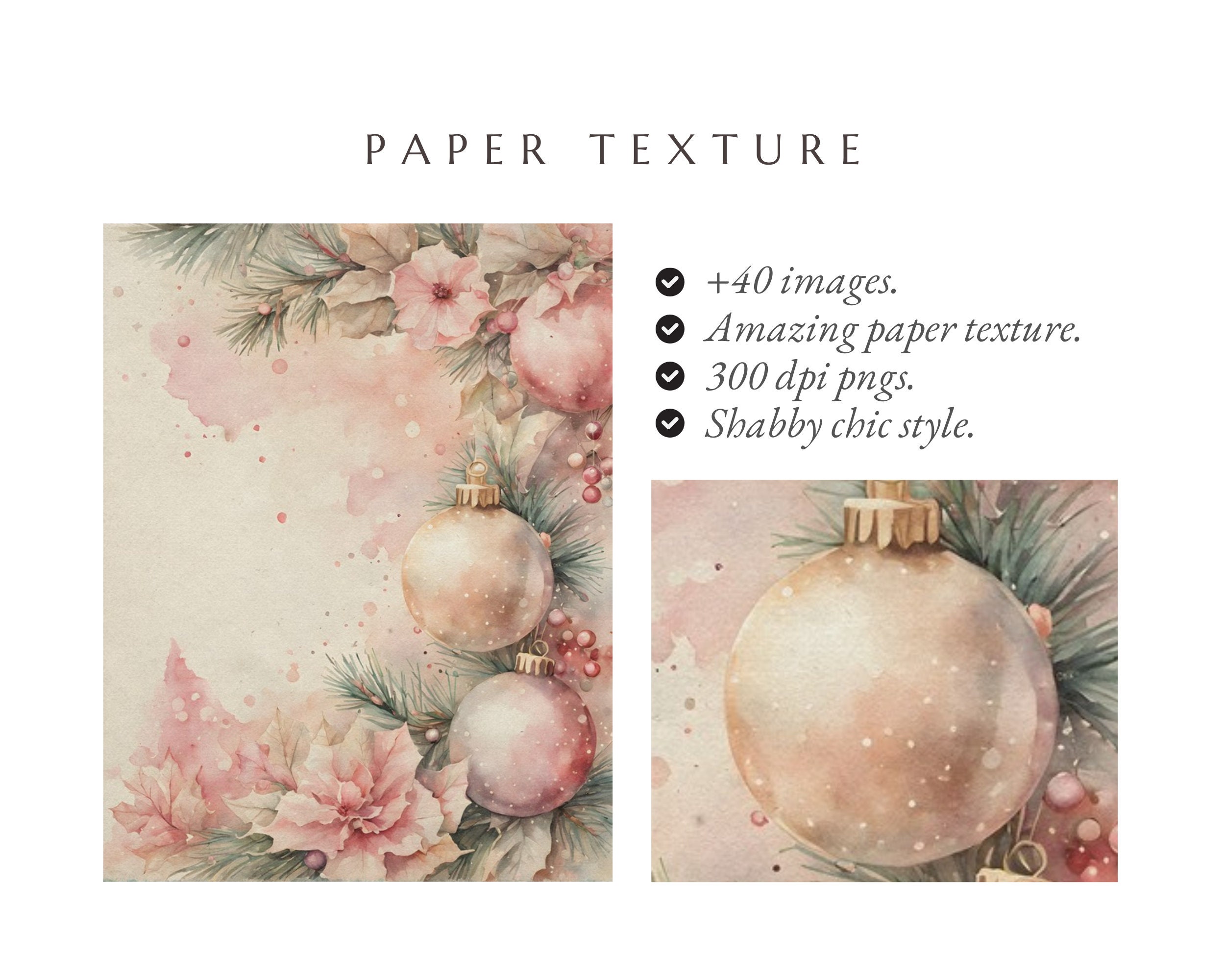 Pink Christmas Digital Paper, Shabby Chic Journal Pages (digital ...