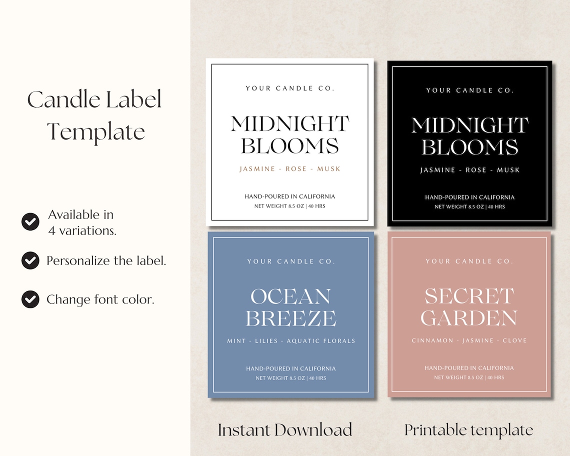 Modern Candle Label Template, Minimalist and Elegant DIY Design ...