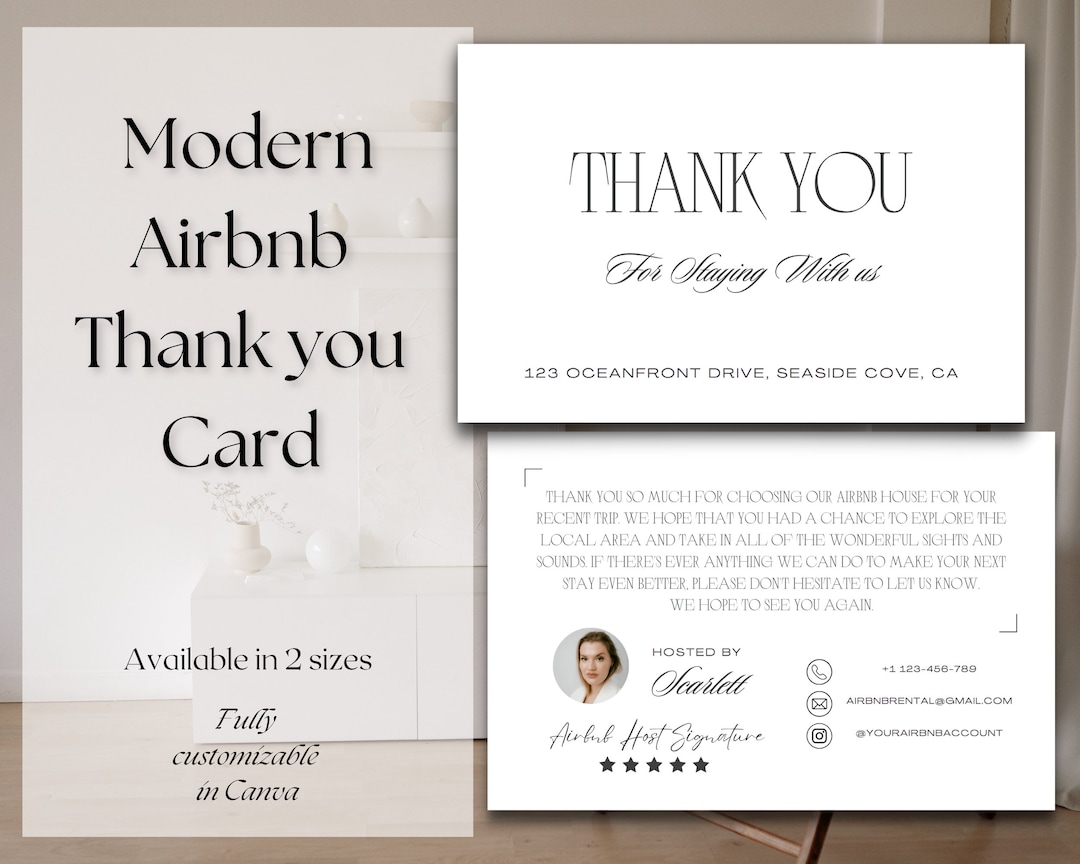 Modern Airbnb Host Thank You Card, Airbnb Business Card for Guests ... Modern Airbnb Host Thank You Card, Airbnb Business Card for Guests ...