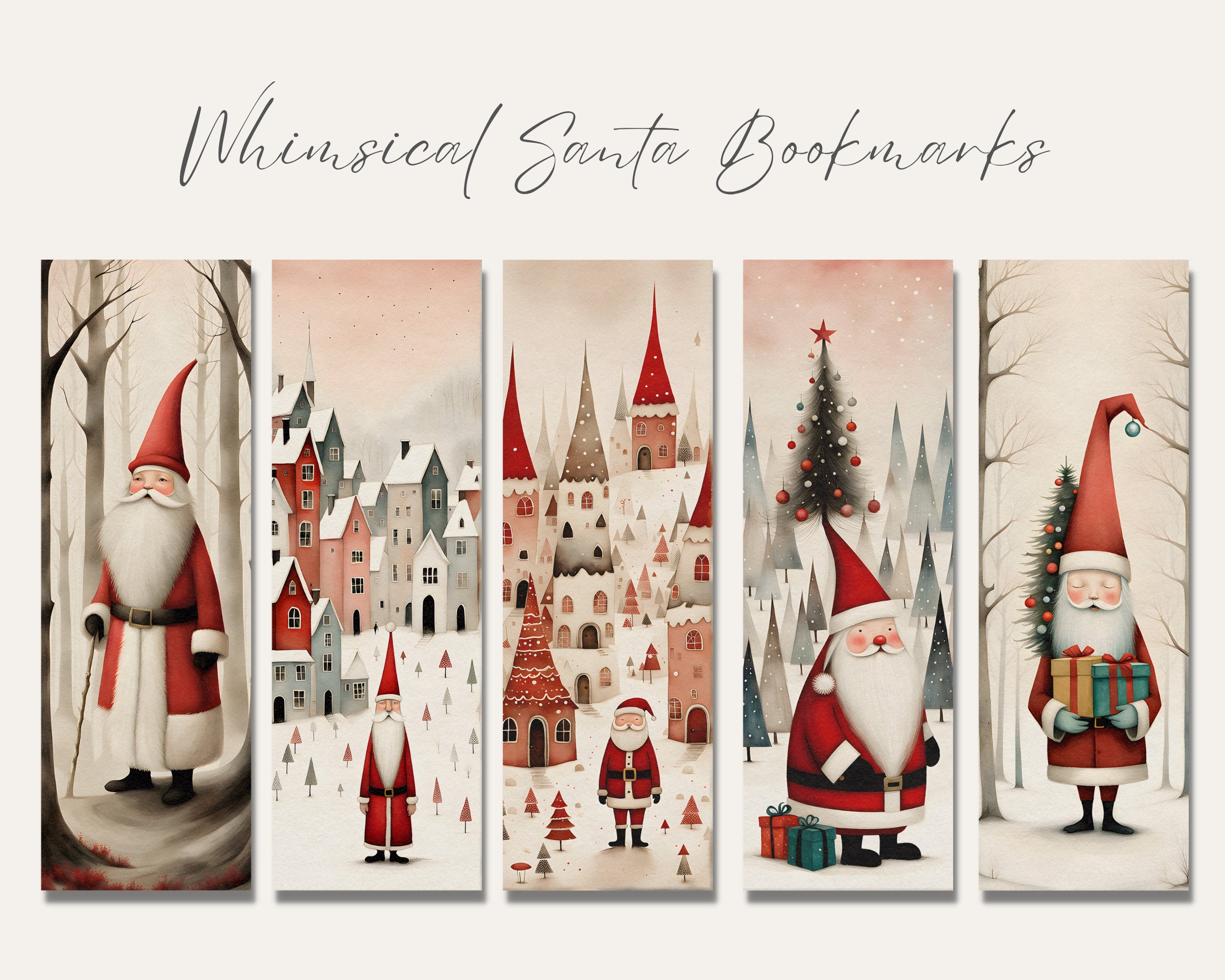 Whimsical Santa Printable Bookmarks, Christmas Printable Bookmarks ...