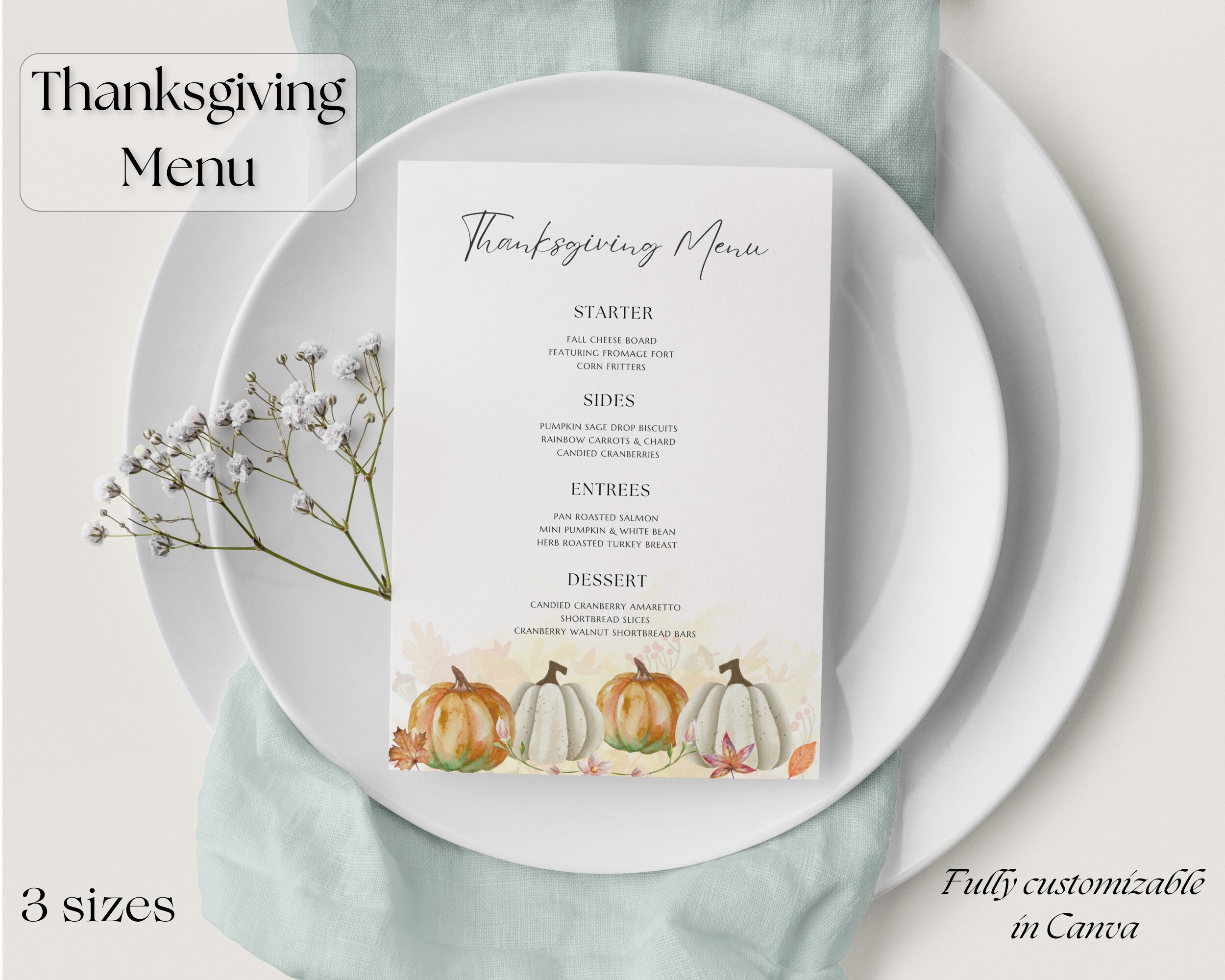 Thanksgiving Menu Card Template Printable Editable Holiday - Etsy