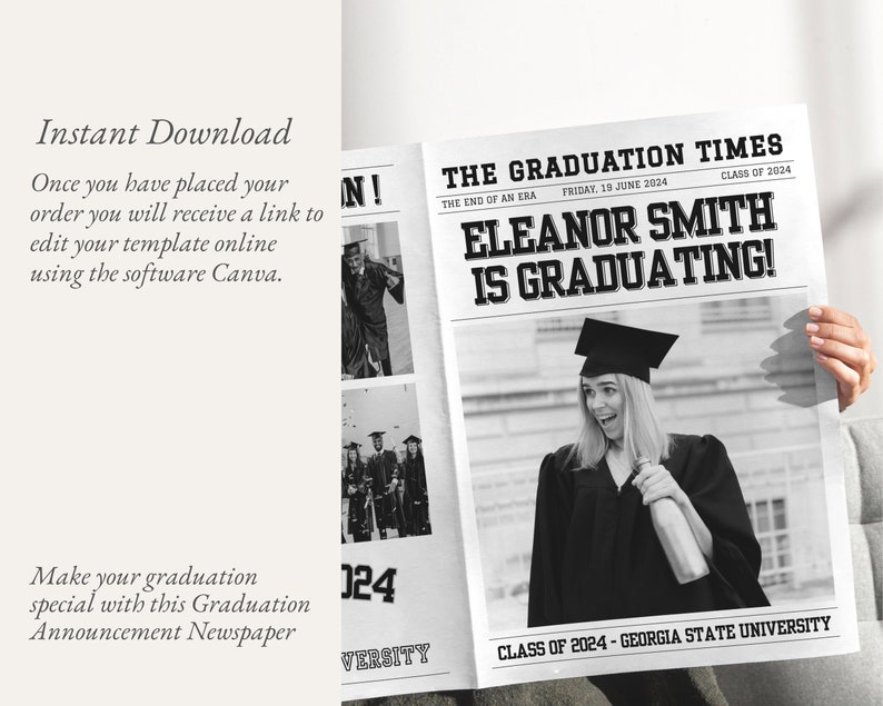 Editable Graduation Newspaper Announcement Template (digital Download ...