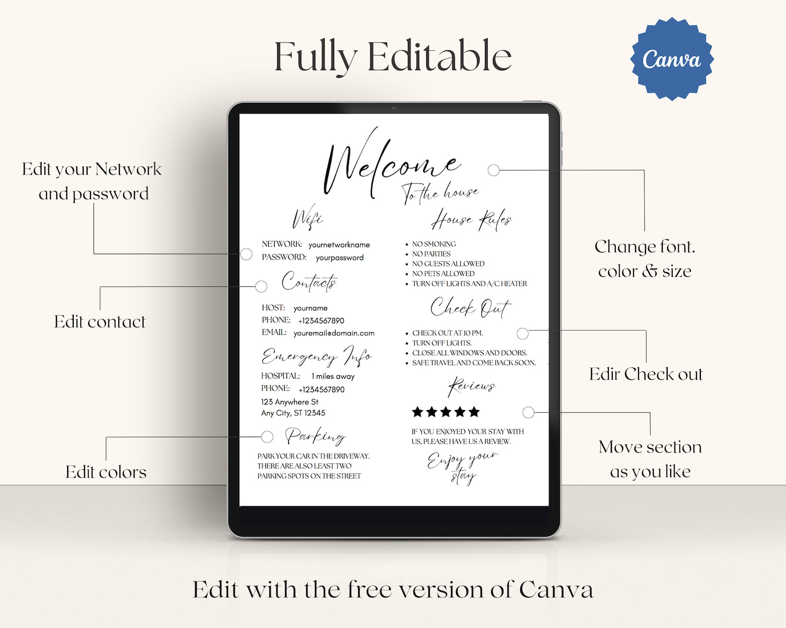 Airbnb Elegant Welcome Sign Template, Airbnb Sign Template, Airbnb ...