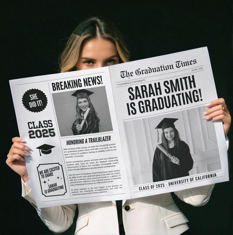Editable Graduation Newspaper Announcement Template (digital Download ...