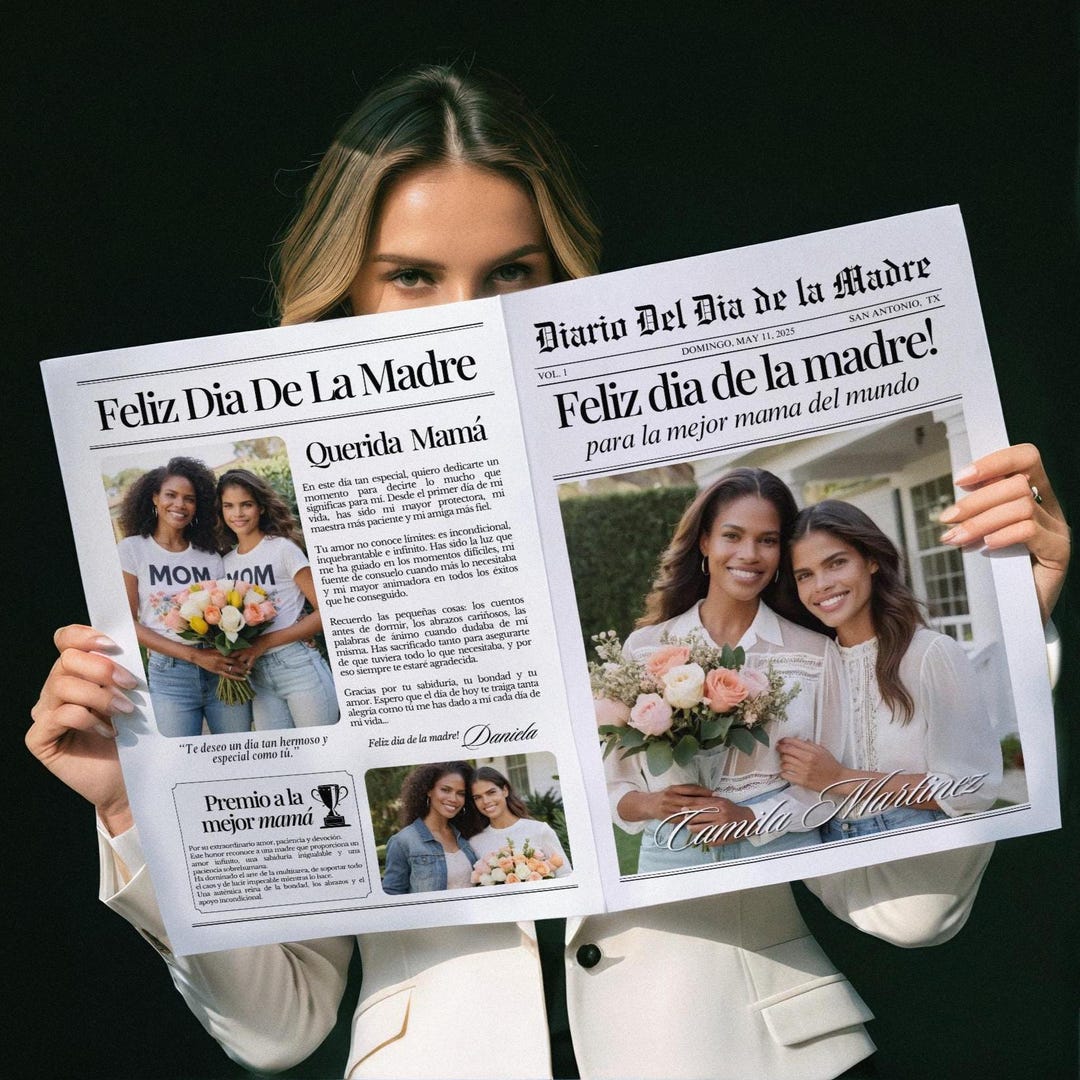 Spanish Mothers Day Newspaper Template, Printable Card (digital ...