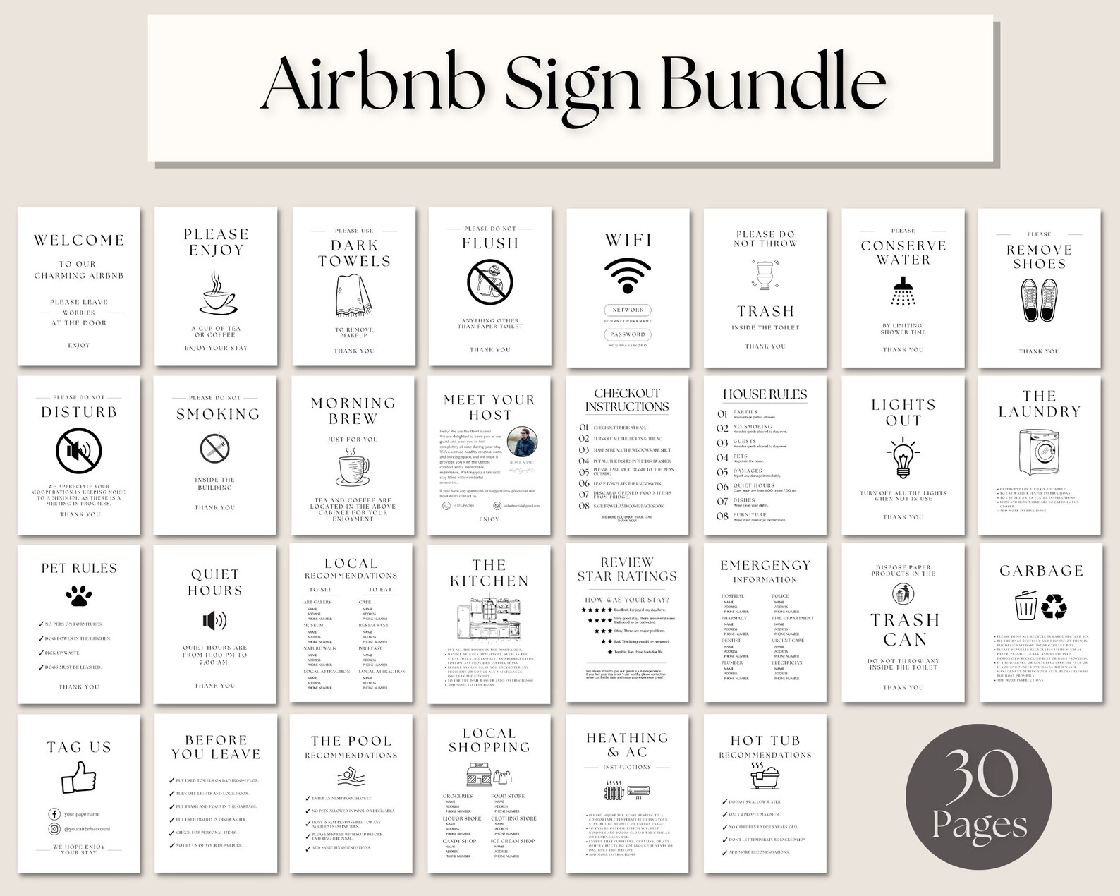 Airbnb Sign Bundle Template, Airbnb Welcome Sign, Airbnb Host, Wifi ...