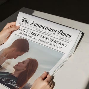 Couple Anniversary Newspaper Template, 1 Year Anniversary Gift, First ...