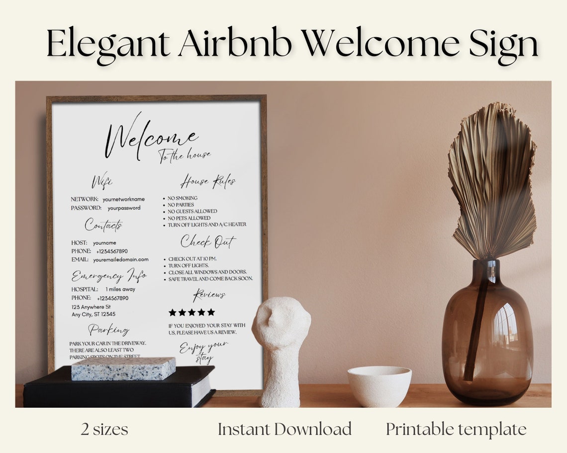 Airbnb Elegant Welcome Sign Template, Airbnb Sign Template, Airbnb ...