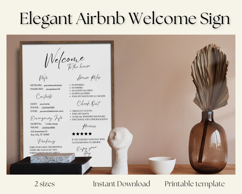 Airbnb Elegant Welcome Sign Template, Airbnb Sign Template, Airbnb ...