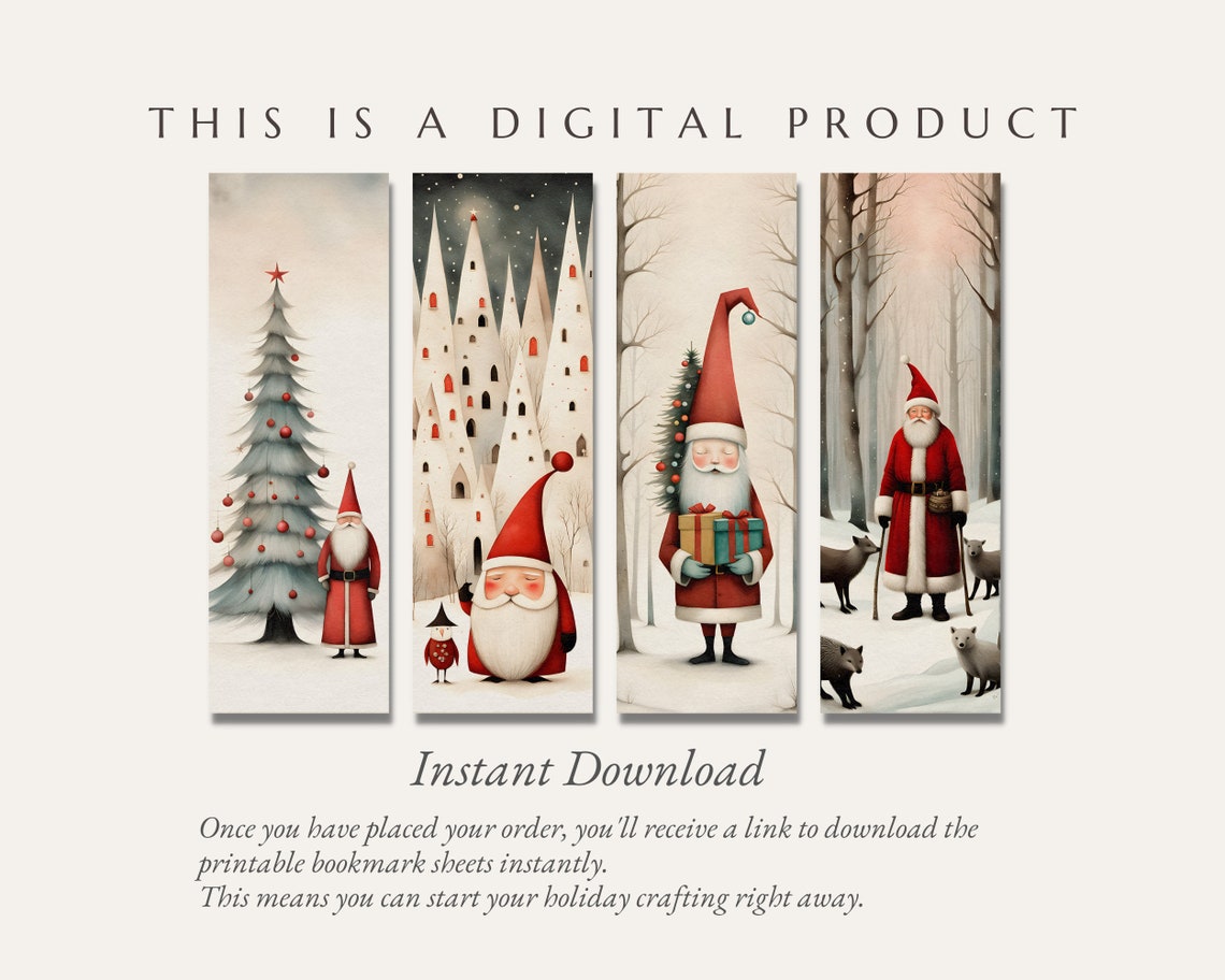 Whimsical Santa Printable Bookmarks, Christmas Printable Bookmarks ...