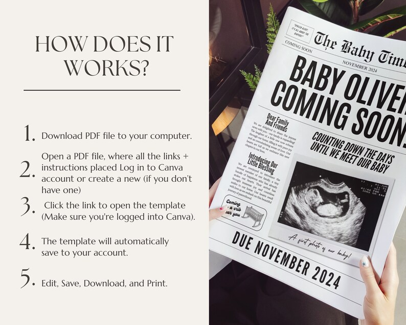 Large Newspaper Baby Announcement, Customizable Baby Announcement ...