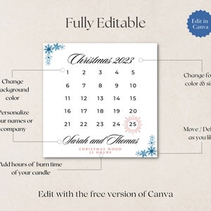 Advent Candle Label Template, Printable Christmas Countdown, Candle ...