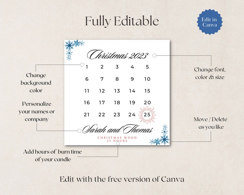 Advent Candle Label Template, Printable Christmas Countdown, Candle ...
