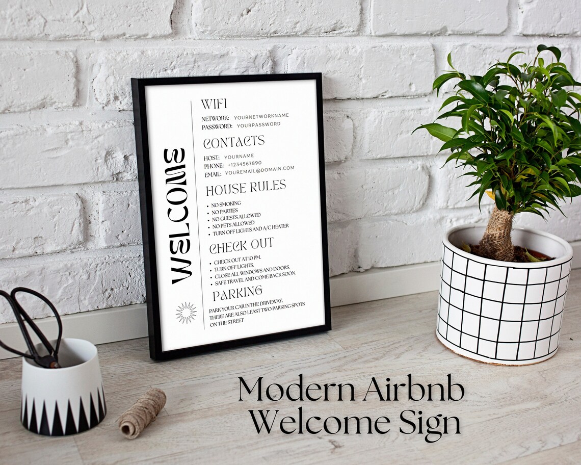 Modern Airbnb Welcome Sign Template Airbnb Sign Template - Etsy