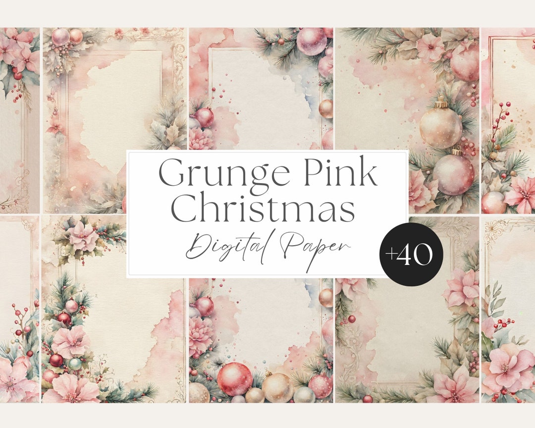 Pink Christmas Digital Paper, Shabby Chic Journal Pages (digital ...