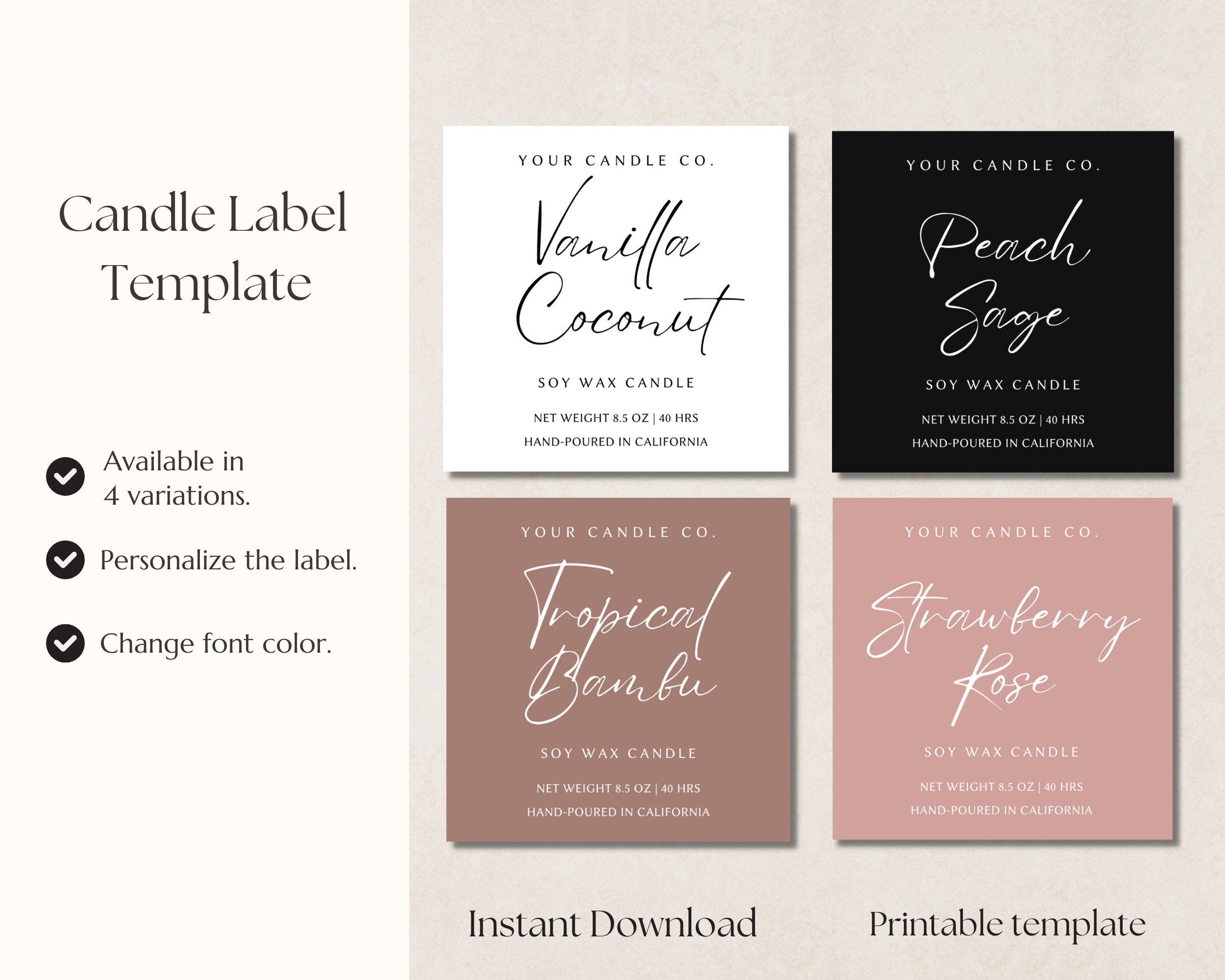 Elegant Candle Label Template, Minimalist Candle Label, Candle Label ...