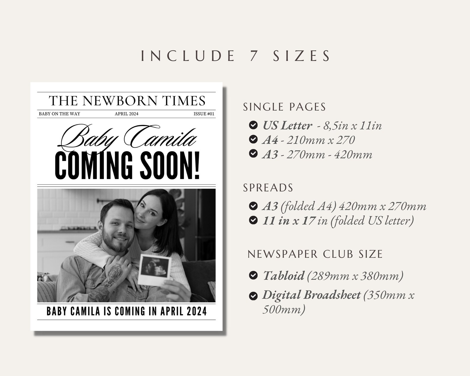 Large Newspaper Baby Announcement, Elegant Baby Announcement, Newspaper ...