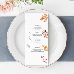 Thanksgiving Menu Template, Thanksgiving Menu Card, Printable Editable ...