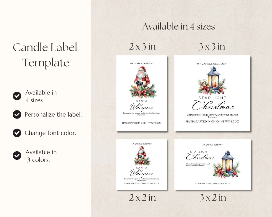 Christmas Candle Label Template, Vintage Christmas Candle, Holidays ...