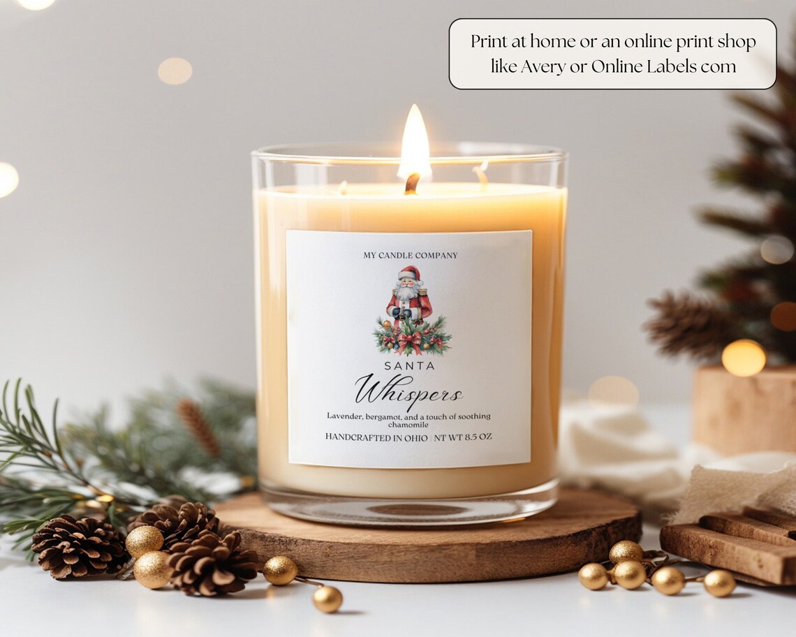 Christmas Candle Label Template, Vintage Christmas Candle, Holidays ...