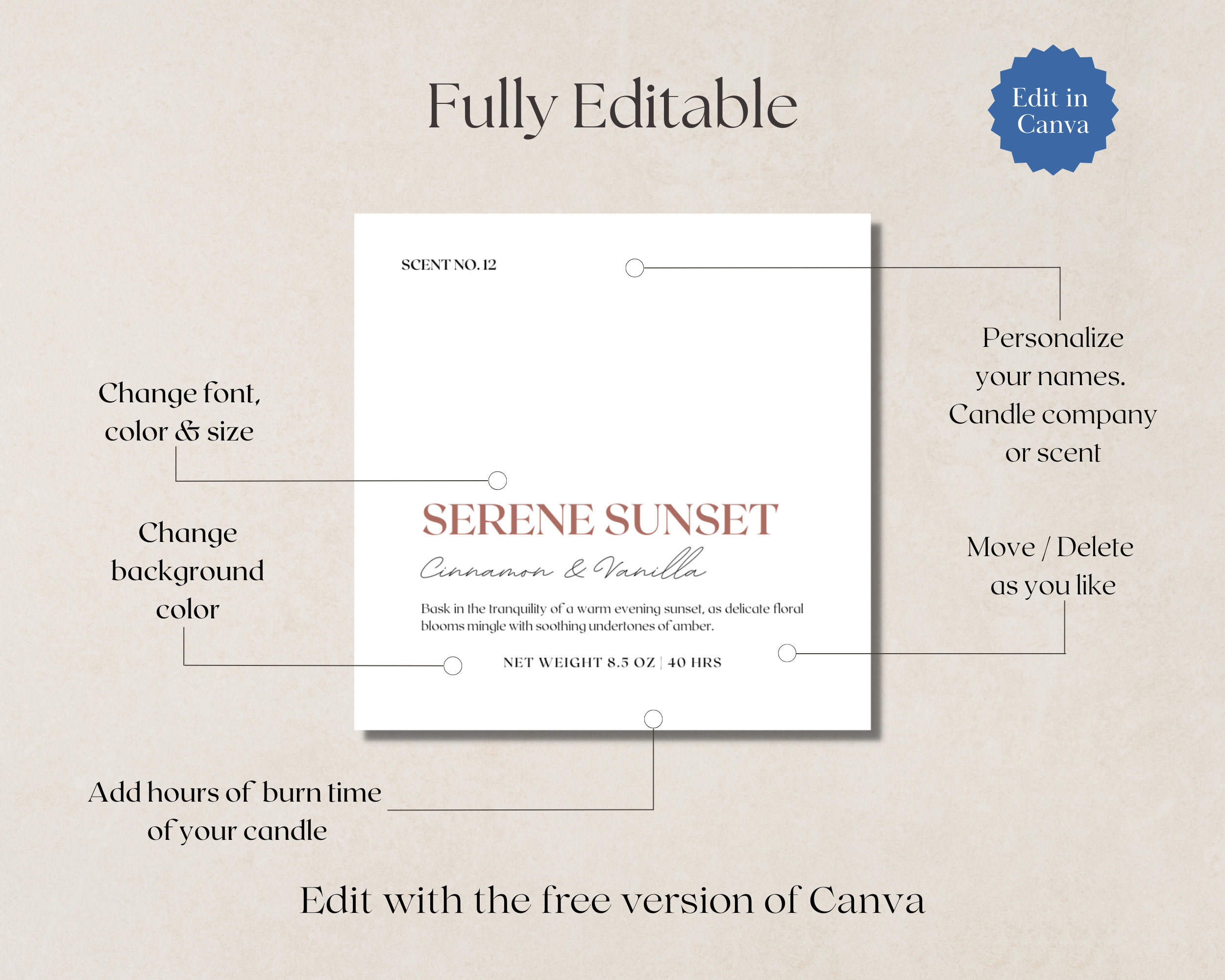 Elegant Candle Label Template Modern Candle Label Custom - Etsy