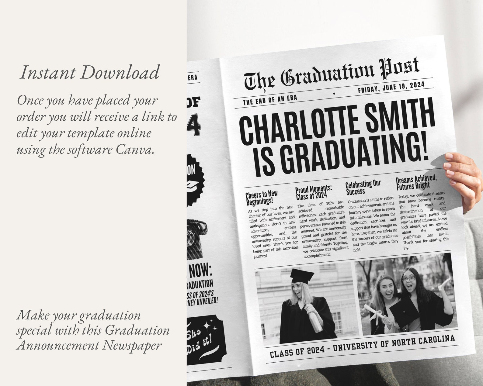 Graduation Newspaper Template, Newspaper Graduation Announcement, Class ...