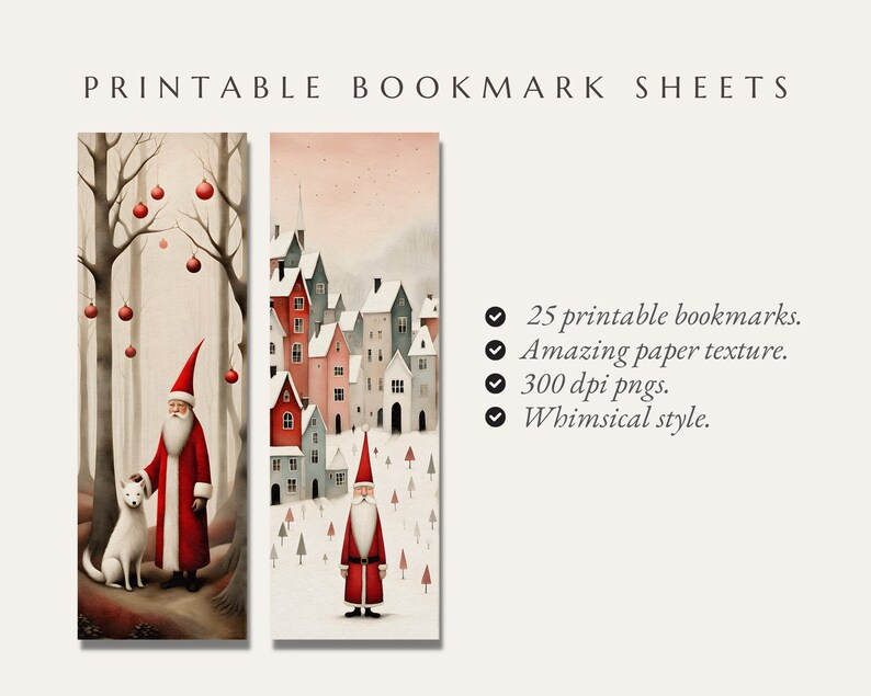 Whimsical Santa Printable Bookmarks, Christmas Printable Bookmarks ...