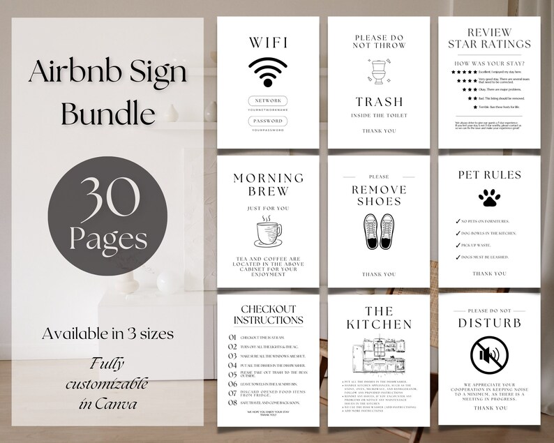 Airbnb Sign Bundle Template, Airbnb Welcome Sign, Airbnb Host, Wifi ...