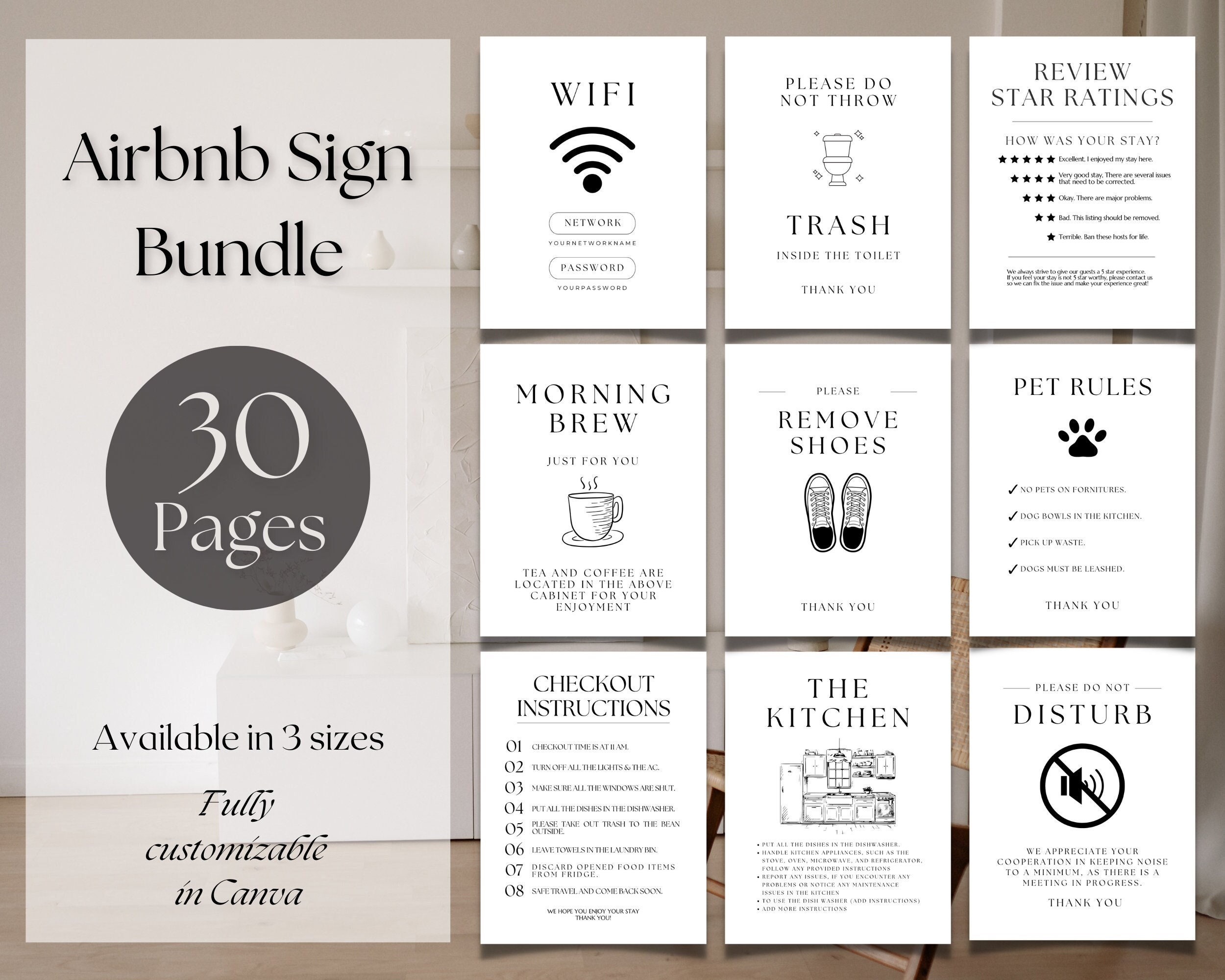 Airbnb Sign Bundle Template, Airbnb Welcome Sign, Airbnb Host, Wifi ...