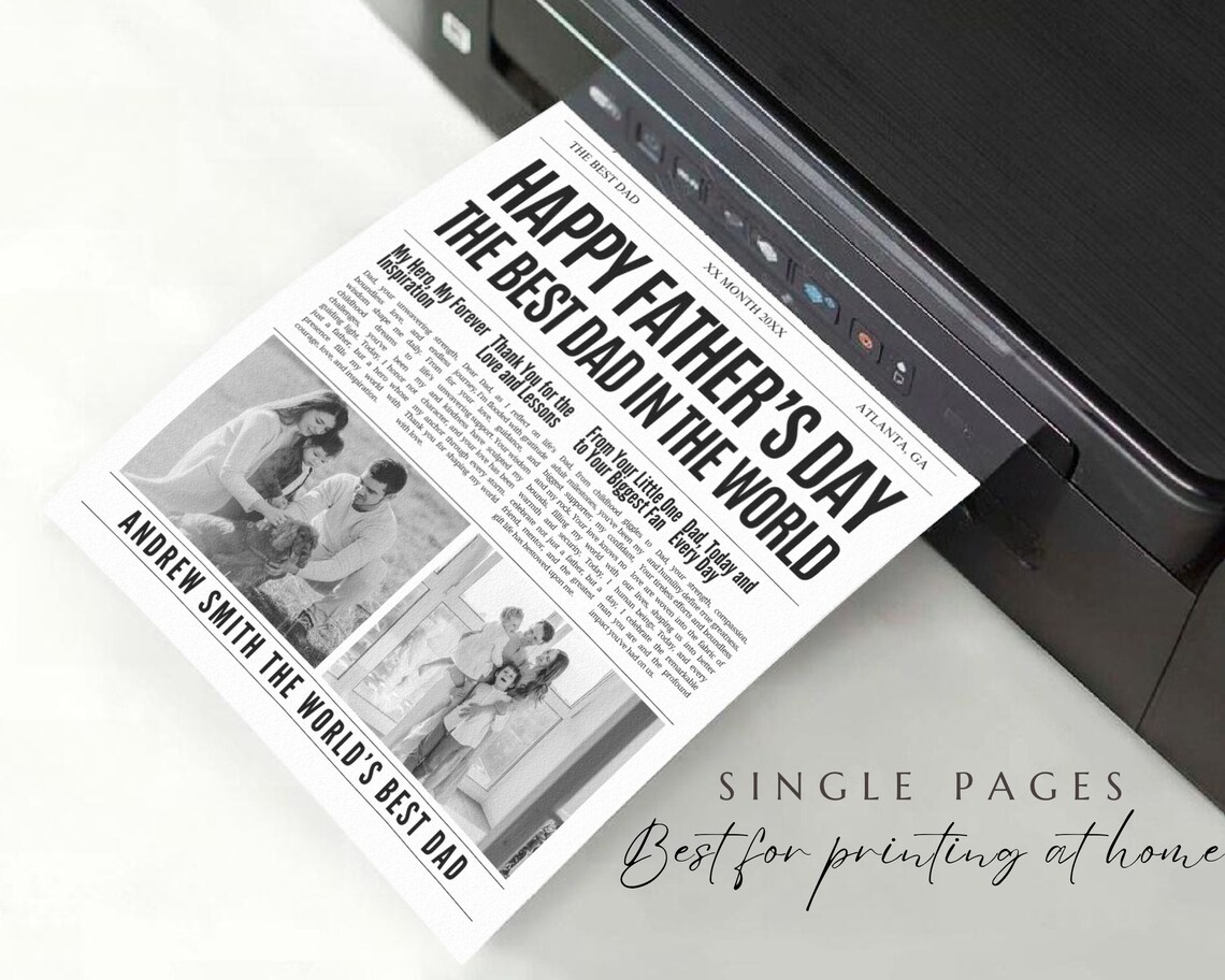 Personalized Father's Day Newspaper Template, Gift for Dad (digital) - Etsy