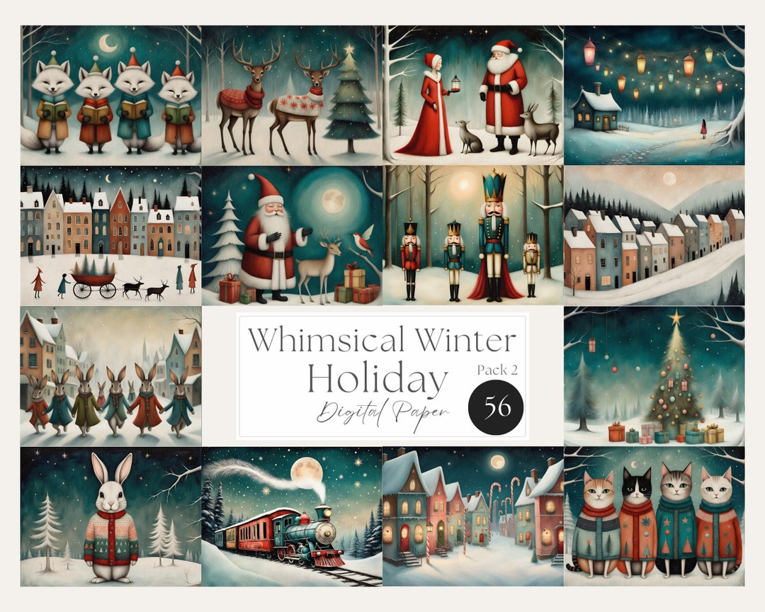 Whimsical Christmas Digital Paper, Christmas Journal Pages, Whimsical ...