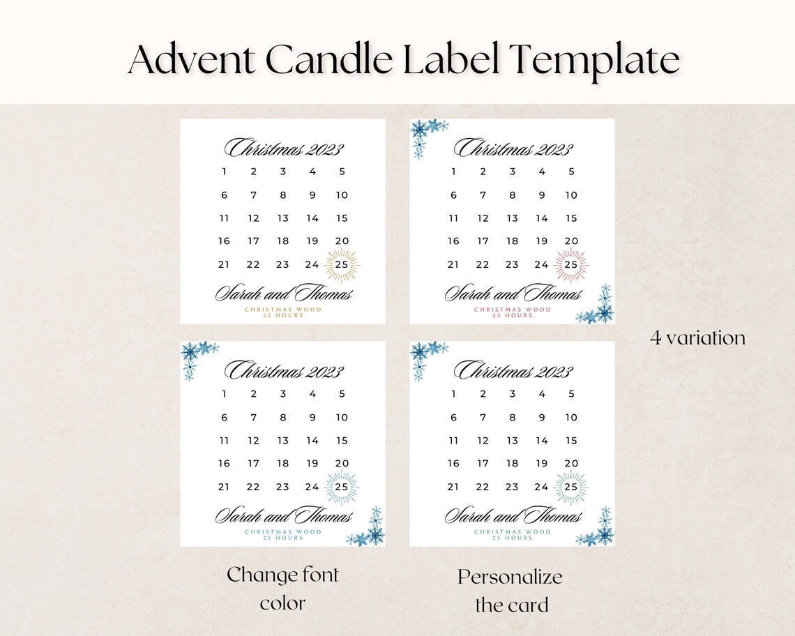 Advent Candle Label Template Printable Christmas Countdown - Etsy