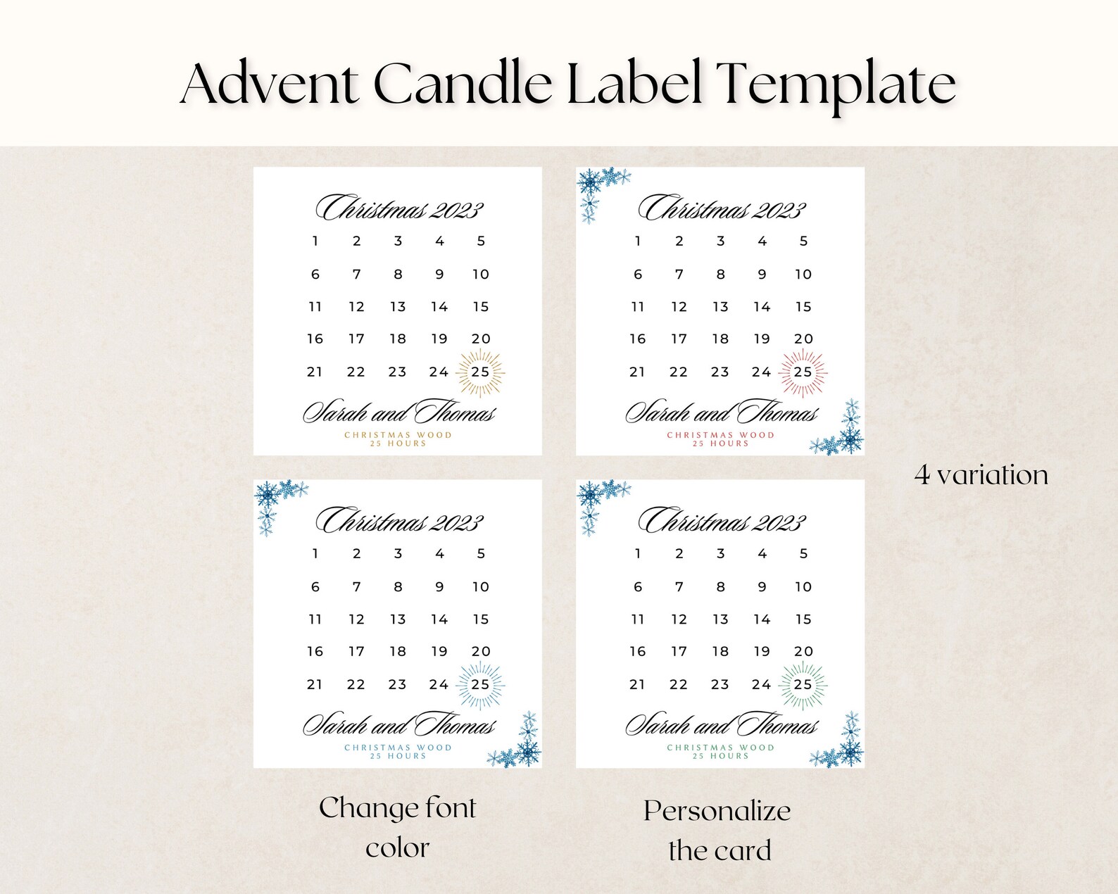 Advent Candle Label Template, Printable Christmas Countdown, Candle ...