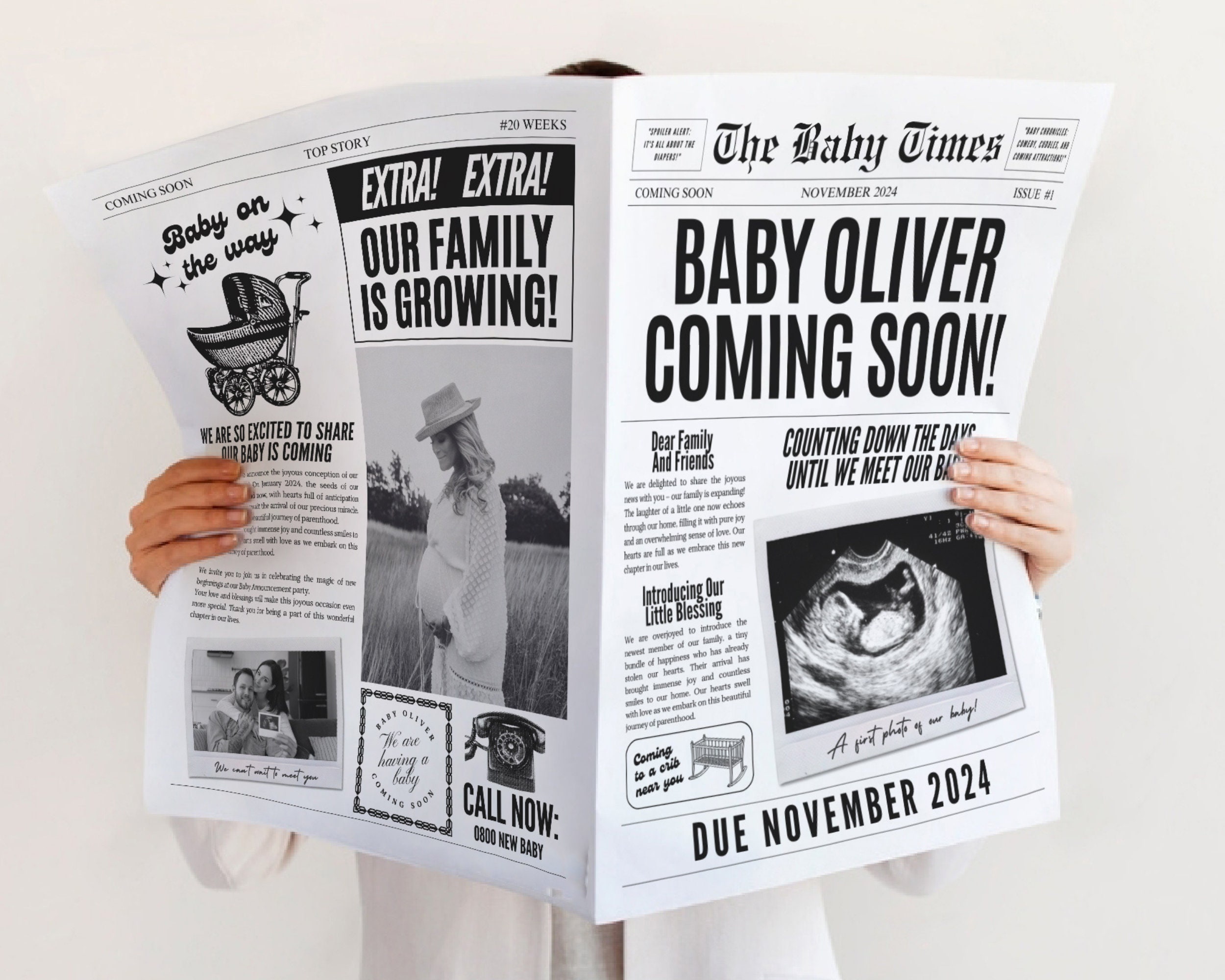 Large Newspaper Baby Announcement, Customizable Baby Announcement ...