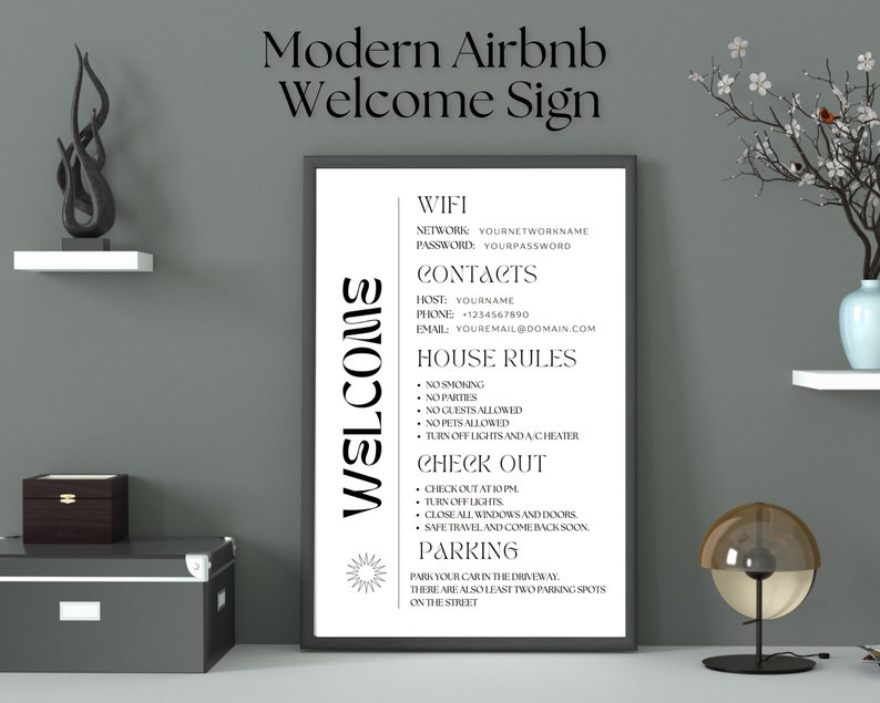 Modern Airbnb Welcome Sign Template, Printable Host Rules (digital ...