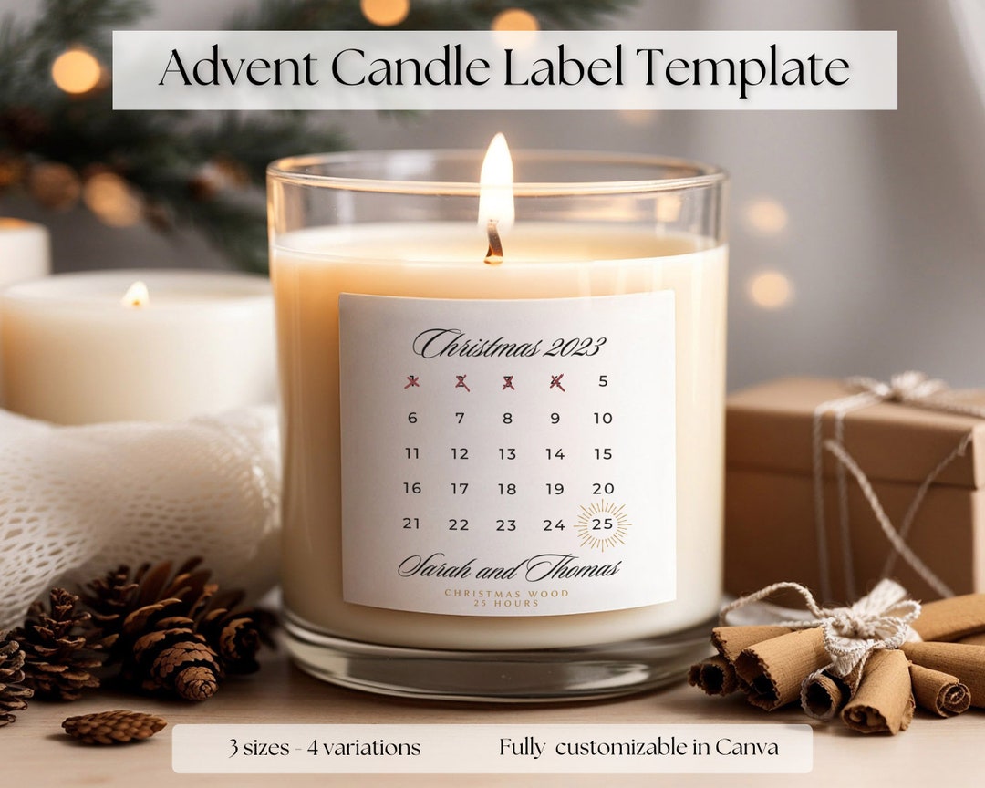 Advent Candle Label Template, Printable Christmas Countdown, Candle ...