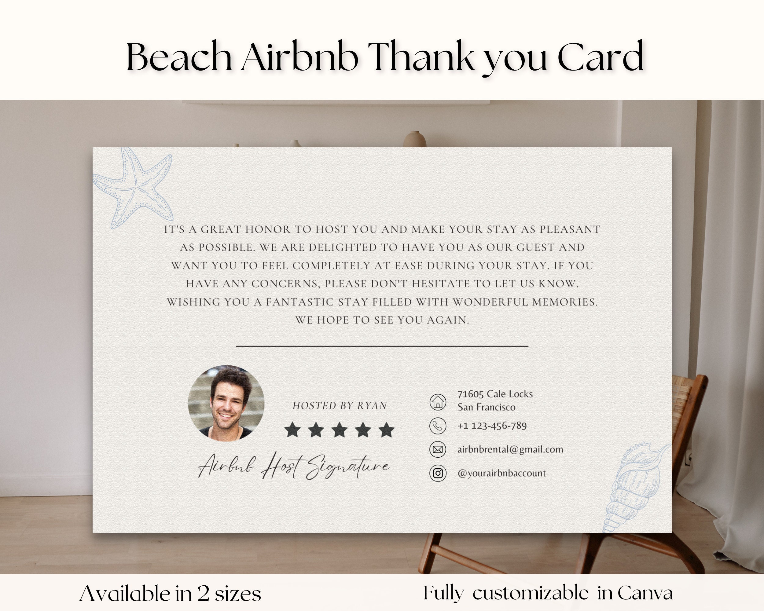 Airbnb Host Thank You Card, Beach Airbnb Thank You Card, Airbnb ...