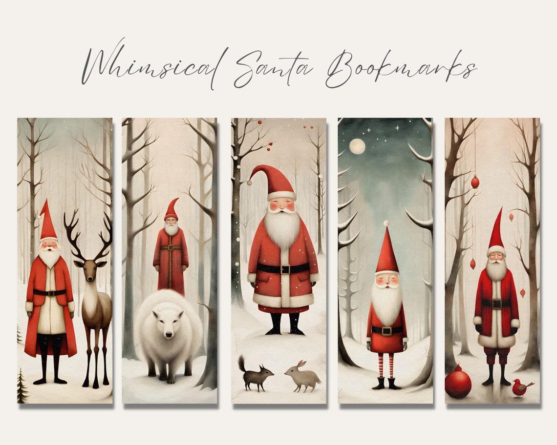 Whimsical Santa Printable Bookmarks, Christmas Printable Bookmarks ...