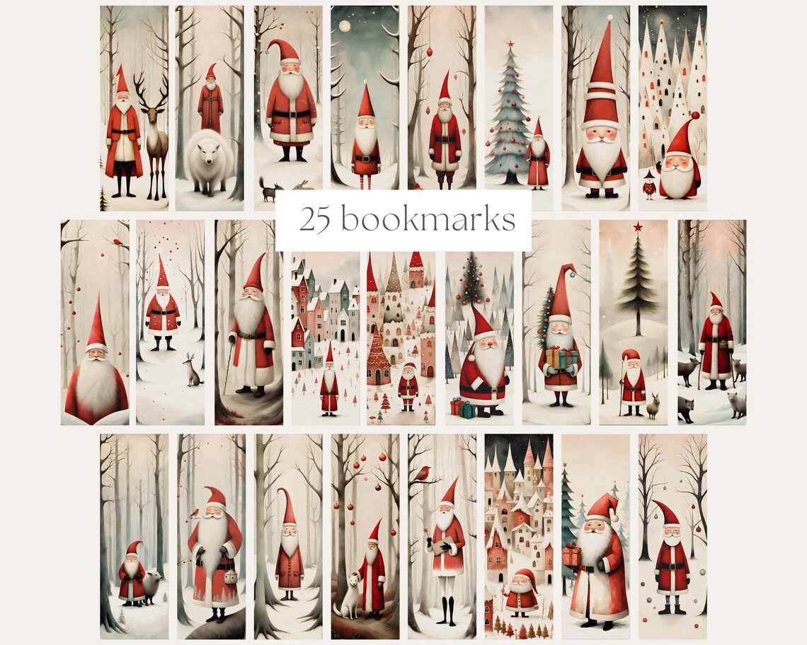 Whimsical Santa Printable Bookmarks, Christmas Printable Bookmarks ...